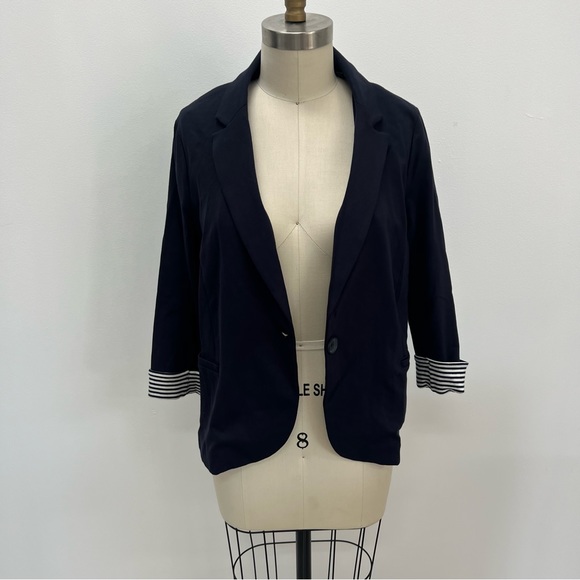 Gibson | Jackets & Coats | Gibson Womens Navy Blue Blazer With Striped ...